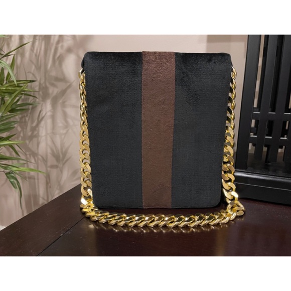 Lewis | Bags | Vintage Lewis 96s Velvet Velour Black Brown Striped ...